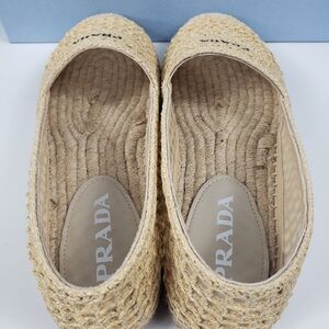 Prada | Shoes | Prada Raffia Espadrille Woven Mesh Embroidered Logo ...